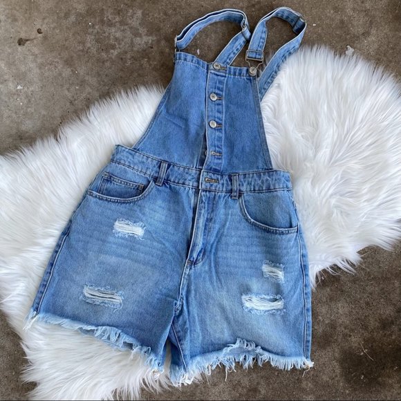 Forever 21 | Jeans | Forever 2 Button Distressed Cut Off Overalls ...